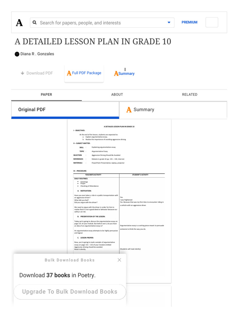(DOC) A DETAILED LESSON PLAN IN GRADE 10 - Diana R - Gonzales - Academia - Edu | PDF