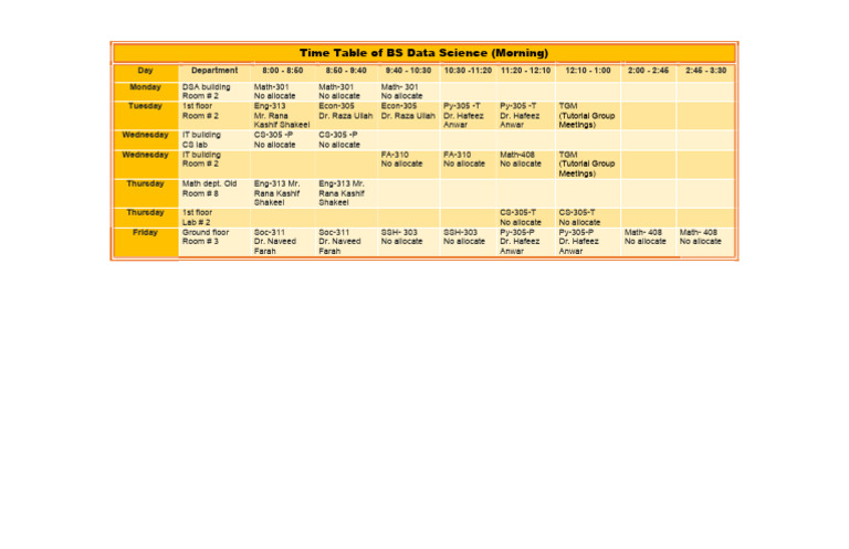 Bs DS Timetable (Morning) | PDF