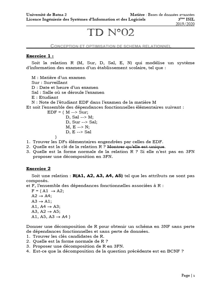 Bases de Donnees Avancees TD02 | PDF