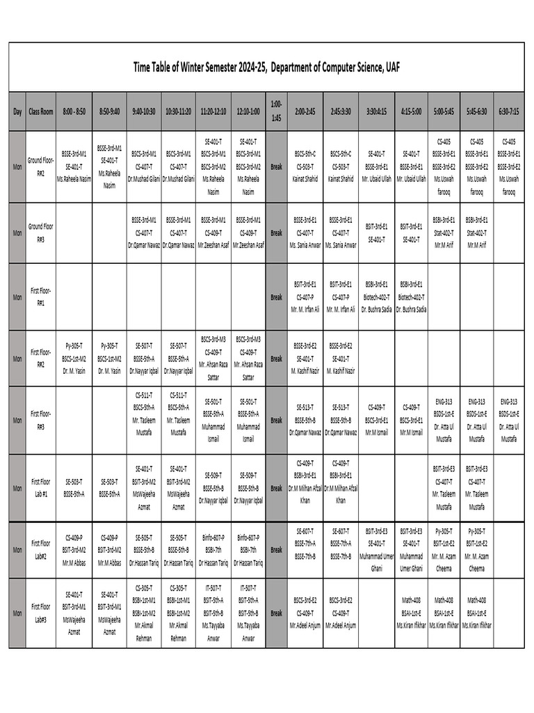 2nd Sept Time Table Winter 2024-25 | PDF