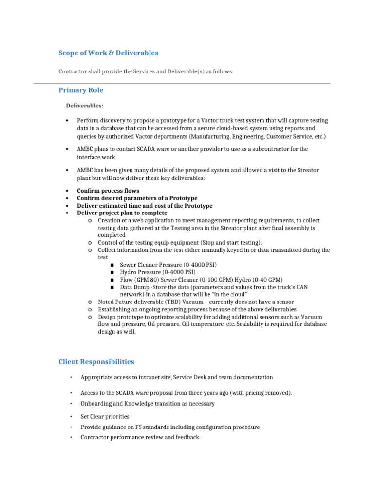 Truck Testing App Scope of Work and Deliverables | PDF