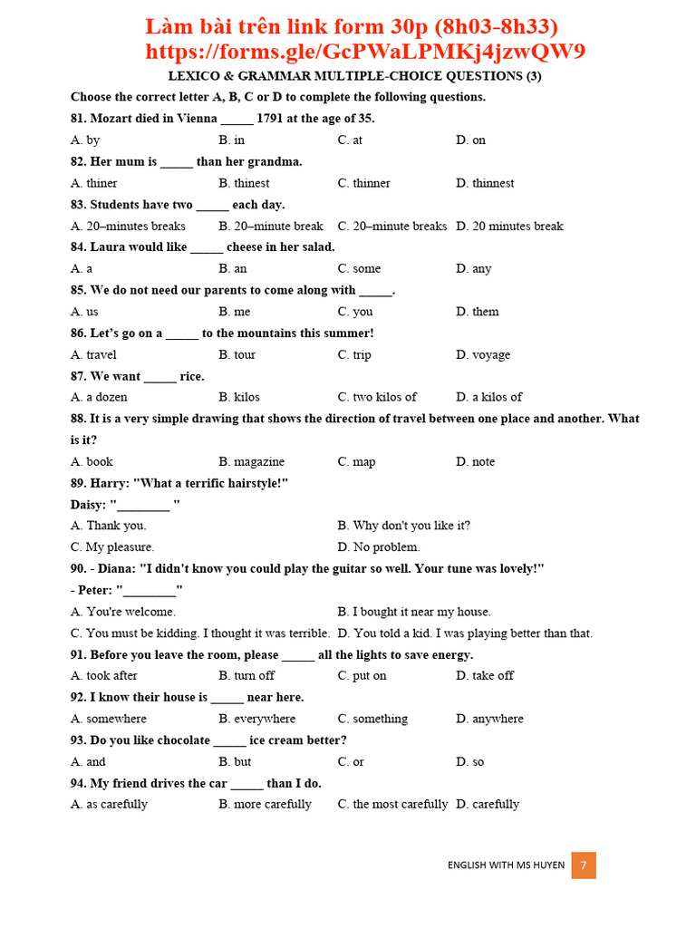 LEXICO & GRAMMAR MCQs 3 | PDF