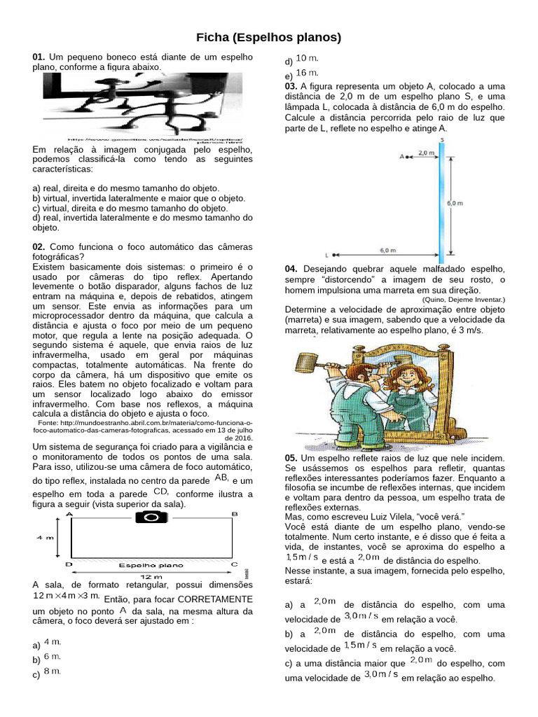 Ficha de Espelhos Planos | PDF