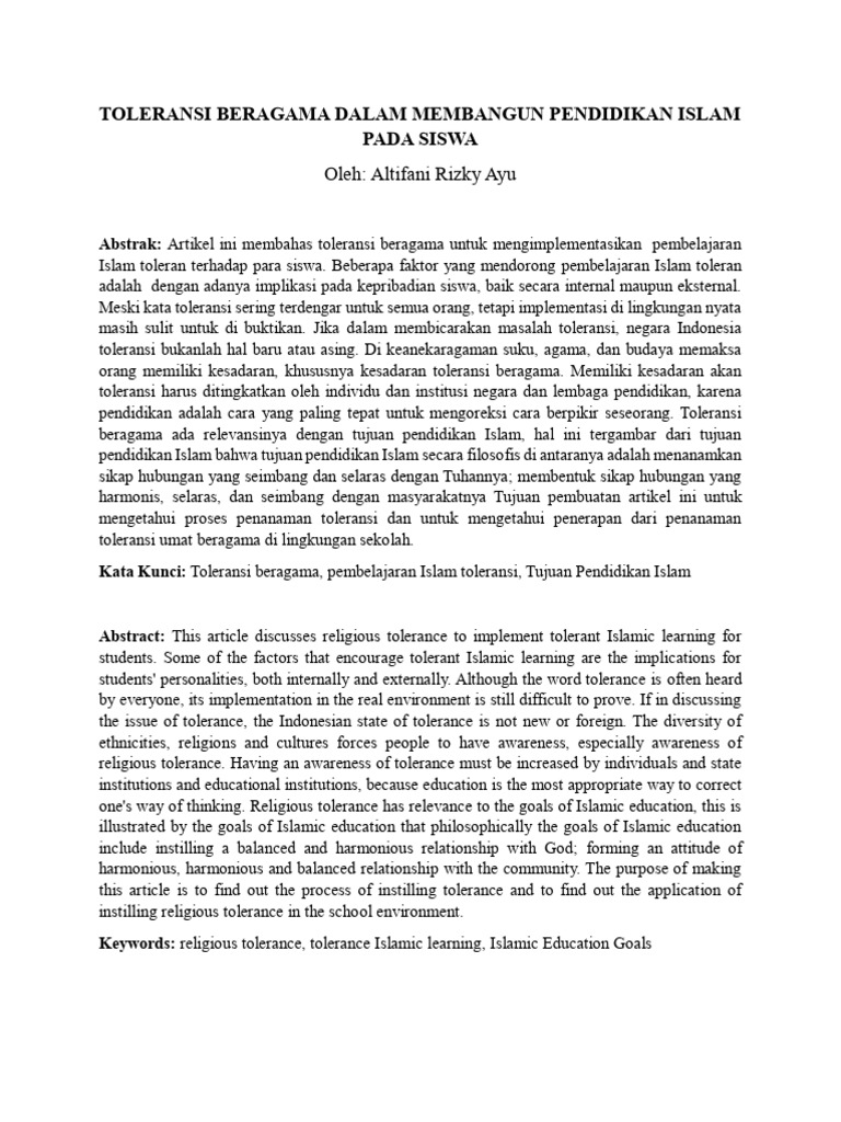 Toleransi Beragama Dalam Membangun Pendi | PDF