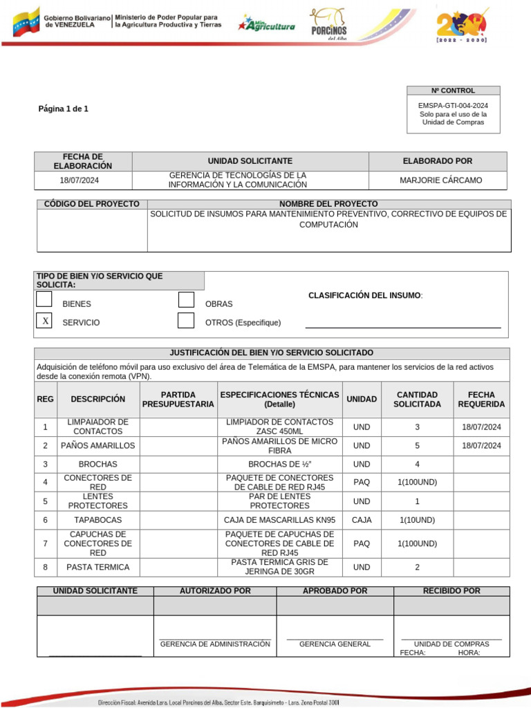 006-REQUISICIONES INSUMOS DE MANTENIMIENTO 18072024 - para Combinar | PDF