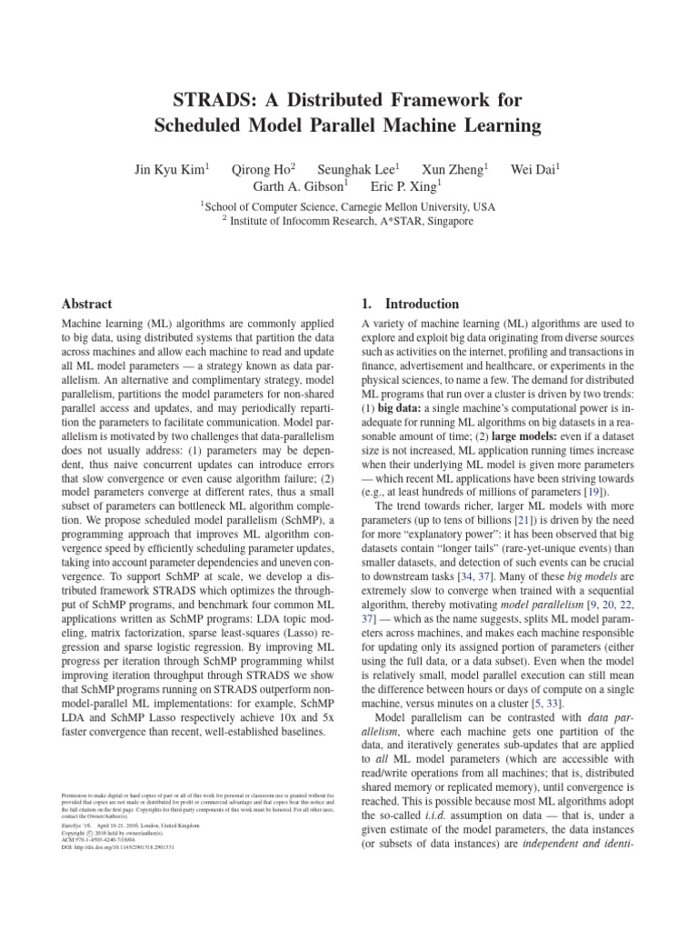 STRADS - A Distributed Framework For Scheduled Model Parallel Machine Learning | PDF