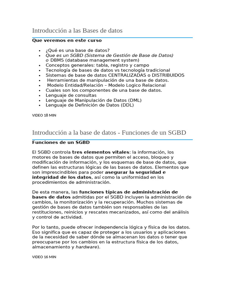 Introducción A Las Bases de Datos | PDF