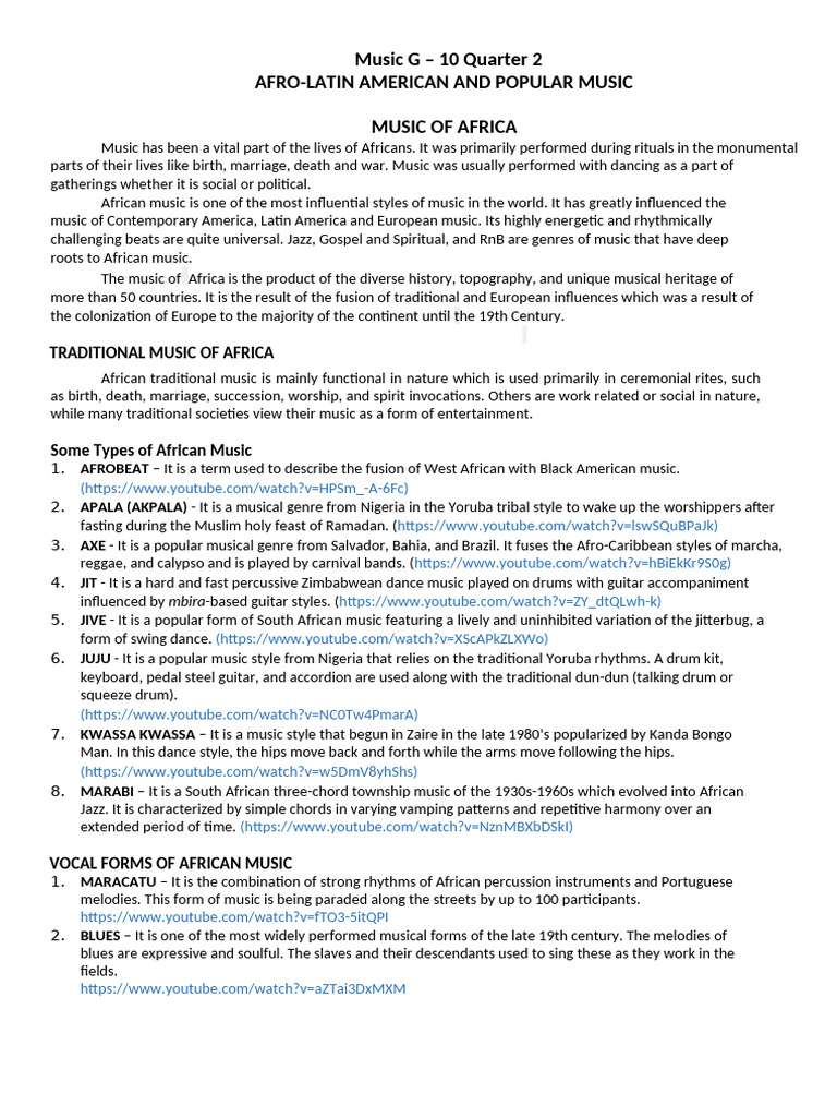 MUSIC10 Q2 Afro Latin American and Popular Music | PDF