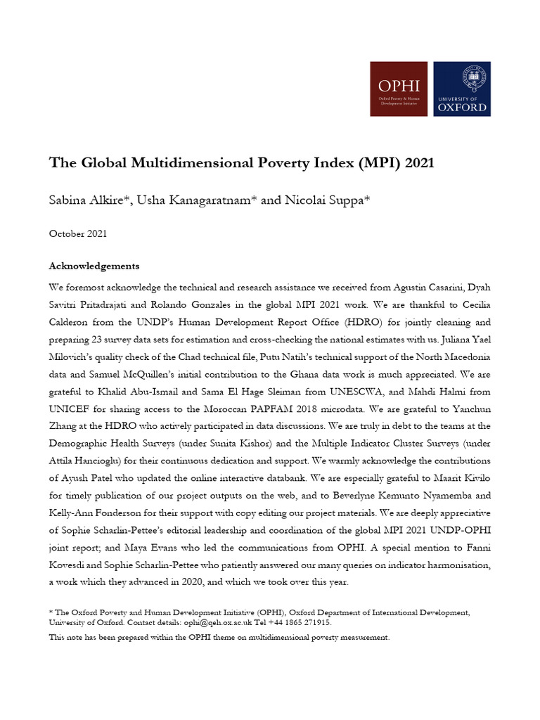 Alkire Et Al 2021 The Global MPI | PDF