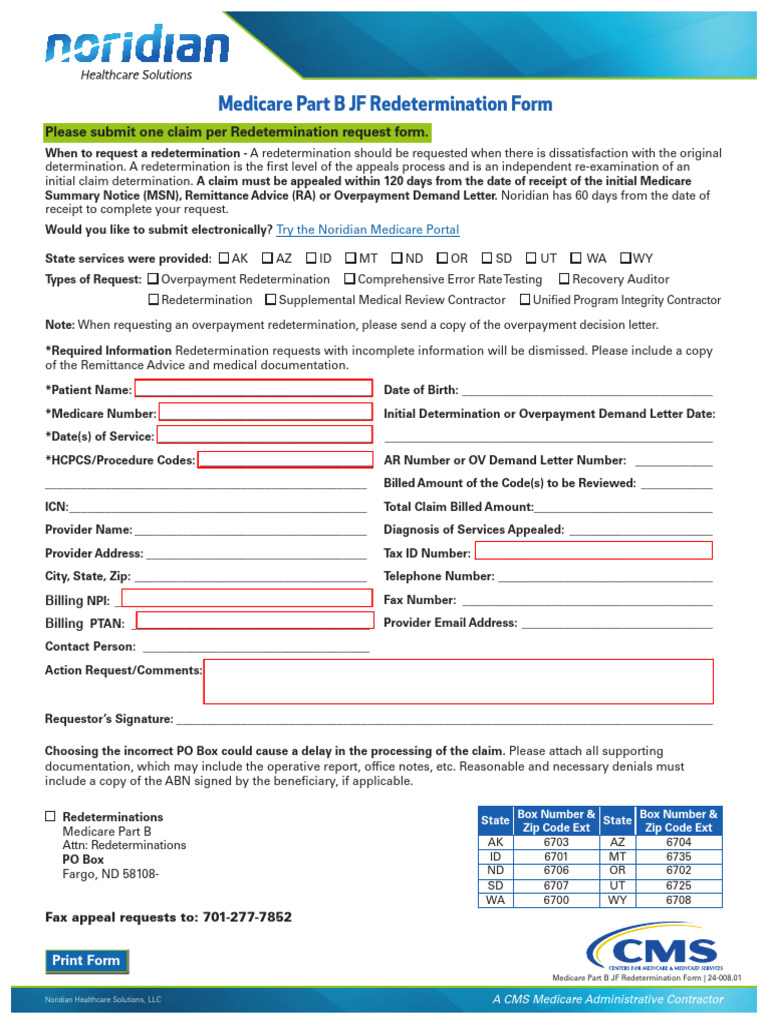 Medicare Part B JF Redetermination Form | PDF