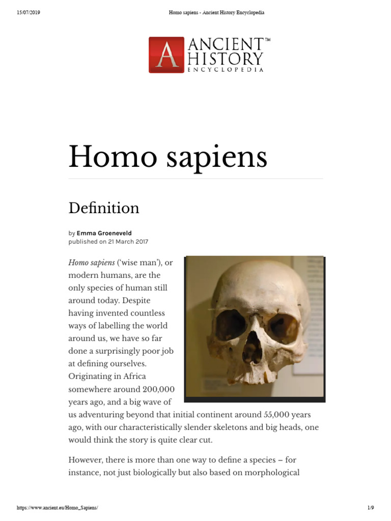 Homo Sapiens - Ancient History Encyclopedia | PDF | Homo | Human