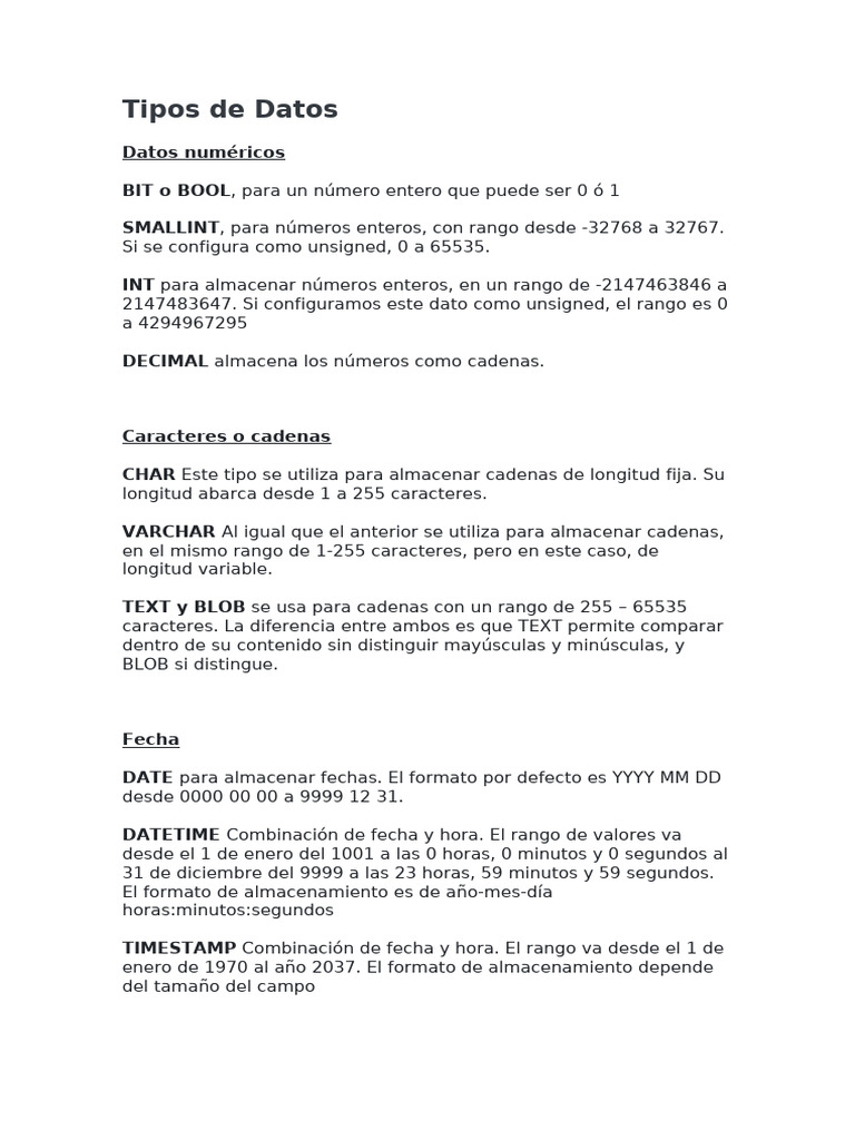 Tipos de Datos | PDF