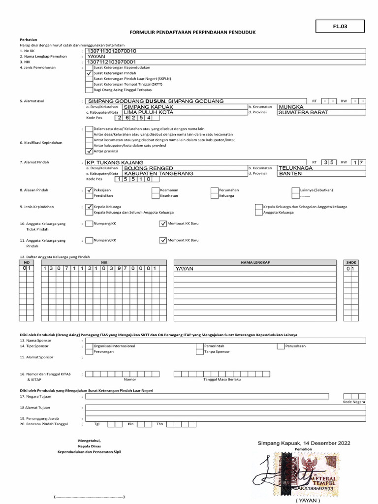 Formulir-F1-03 Yayan Fix Bennar | PDF