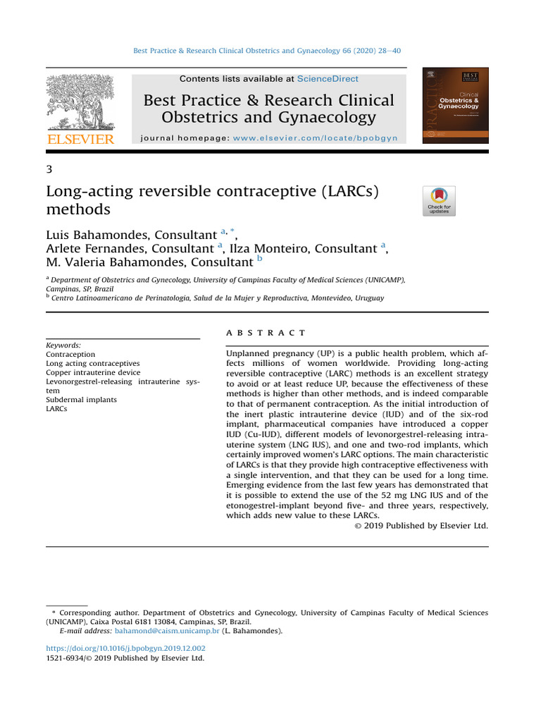 Long-Acting Reversible Contraceptive (LARCs) | PDF
