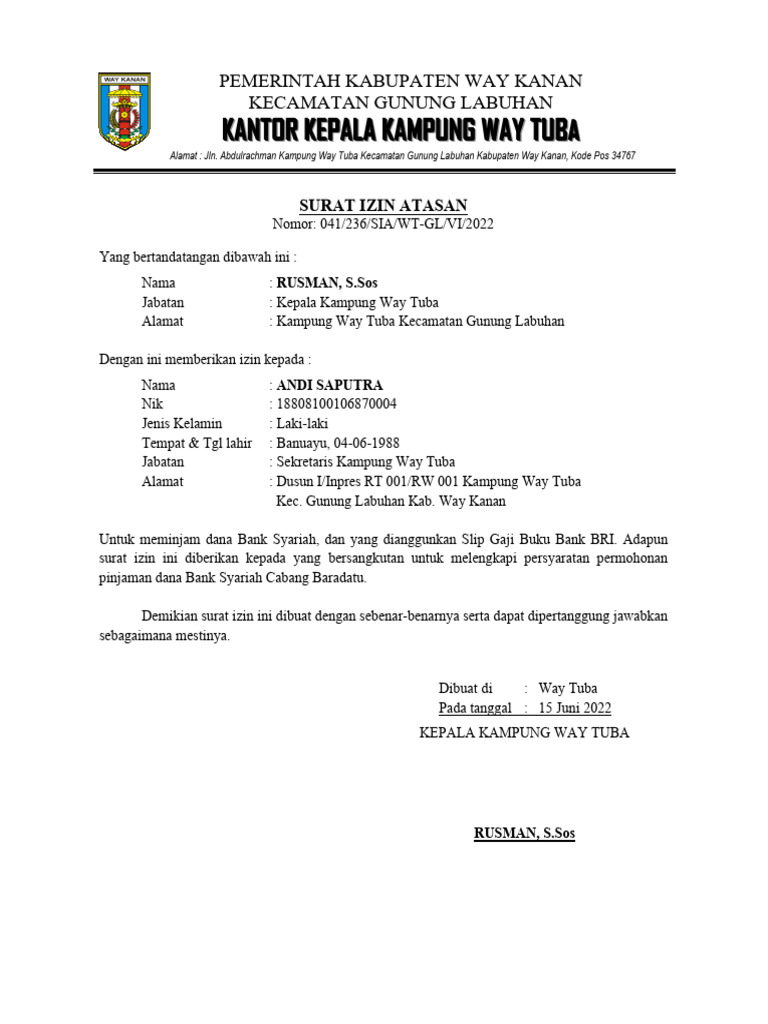 Surat Izin Atasan | PDF