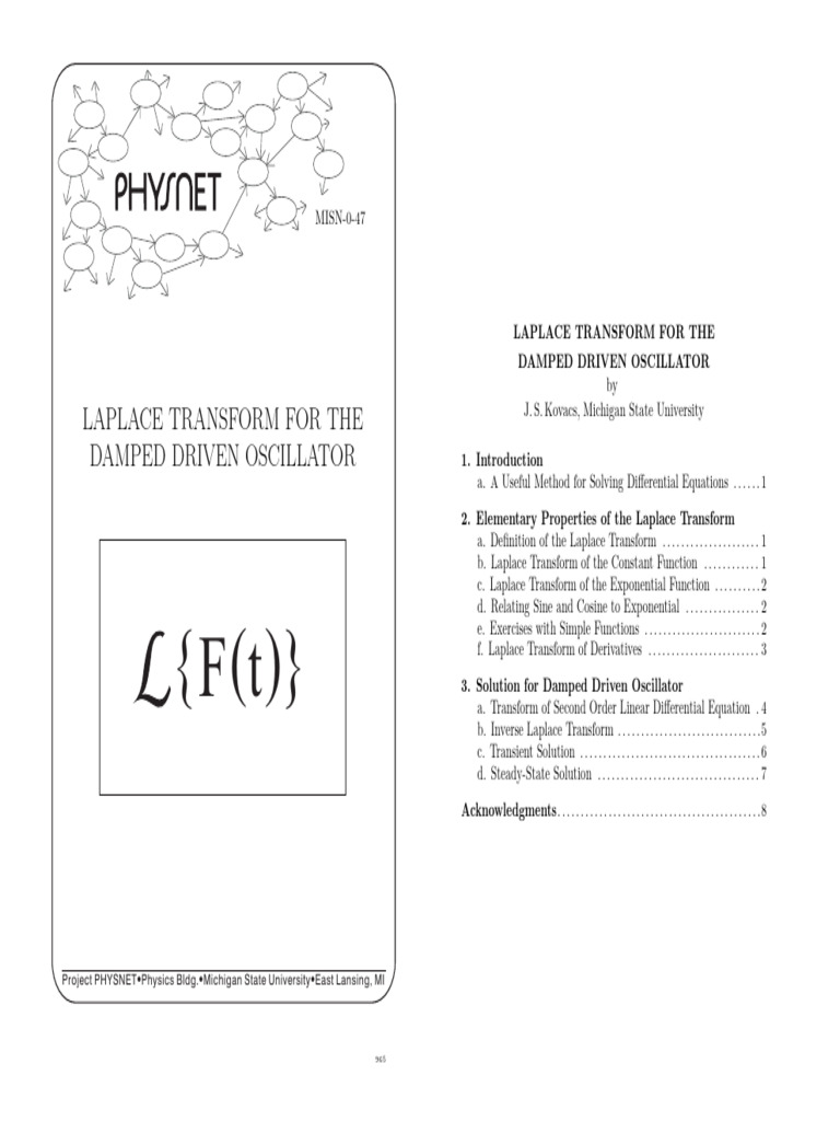 Laplace Transform For The Damped Driven Oscillator | PDF