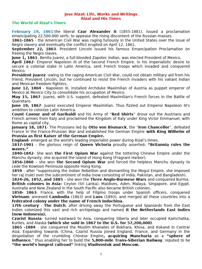 Final Project Jose Rizal Life Works and Writings | PDF