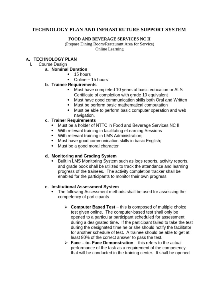 Template TECHNOLOGY PLAN AND INFRASTRUTURE SUPPORT SYSTEM | PDF