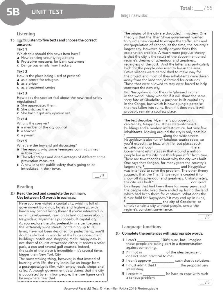 Password Reset B2 UT 5B | PDF