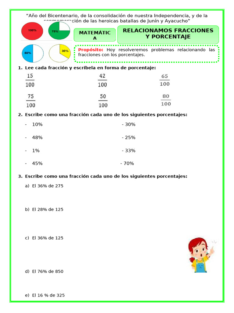 Ficha-Lun-Mat-Relacionamos Fracciones y Porcentajes | PDF