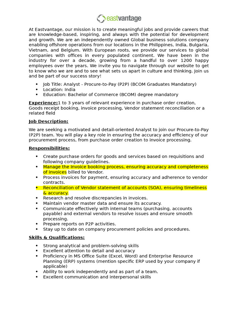 PTP JD Analyst | PDF