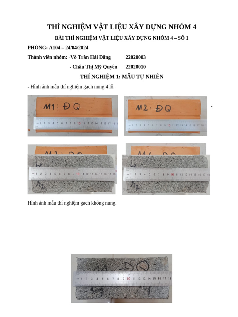 Báo Cáo Vật Liệu Xây Dưng Nhóm 4fs | PDF