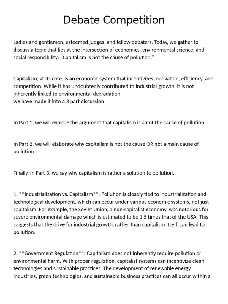 This Is A Debate Topic Between "Is Capitalism The Cause of Pollution ...