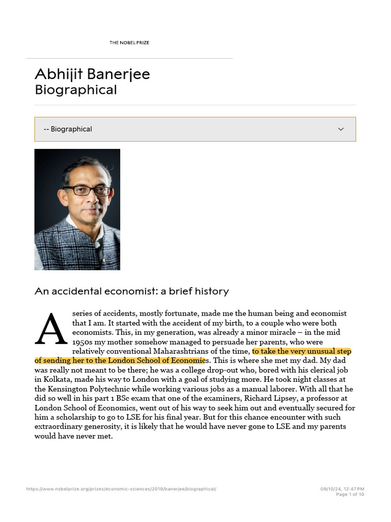 Abhijit Banerjee - Biographical | PDF