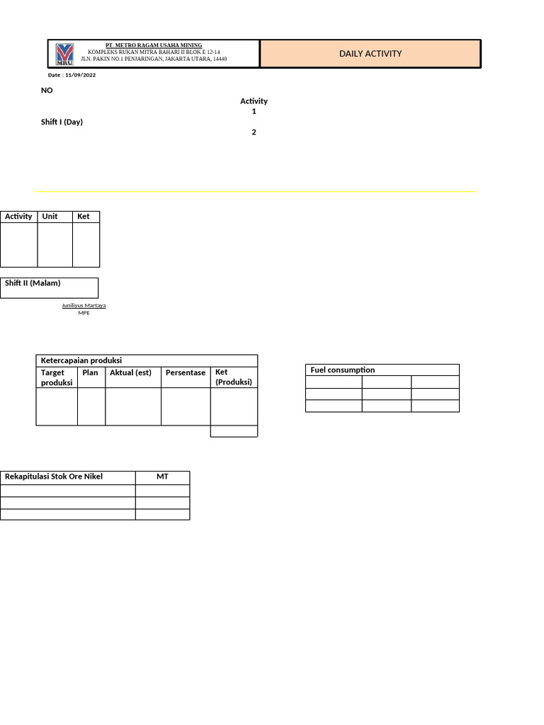 Form Dayly Mining Report | PDF
