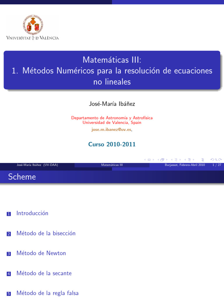Métodos Numéricos para La Resolución de Ecuaciones No Lineales UV | PDF | Ciencia computacional ...