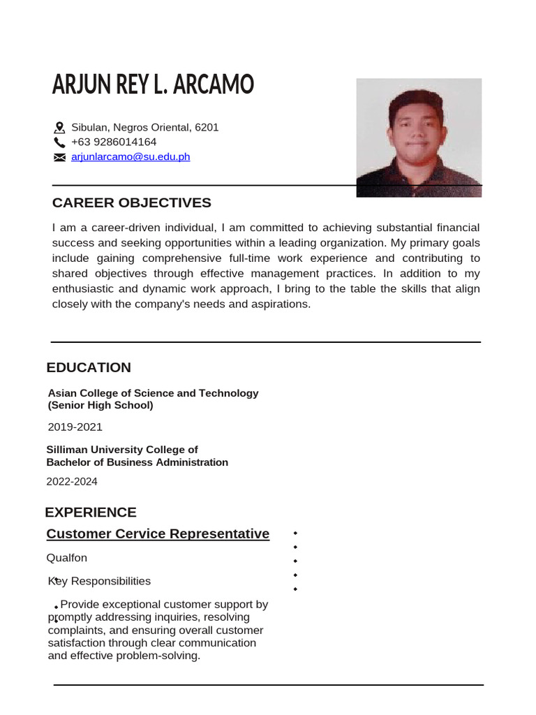 Resume Arjun Arcamo (AutoRecovered) | PDF