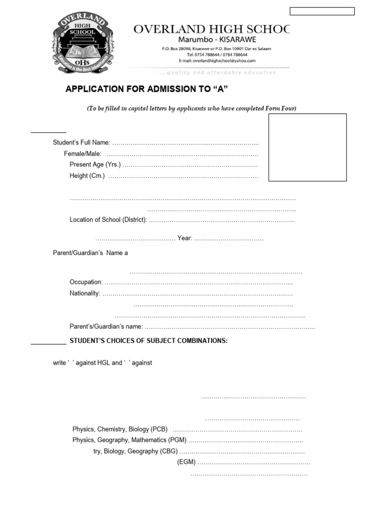 APPLICATION FORM FOR A LEVEL STUDENTS-Yr 2019-1 | PDF