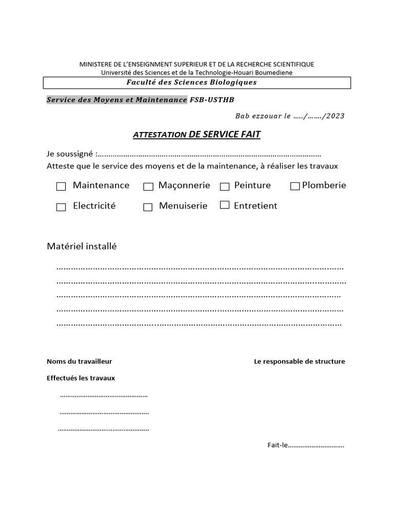 Attestation de Service Fait | PDF