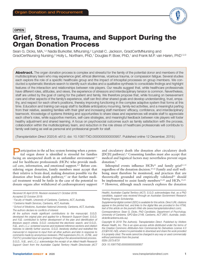 Grief, Stress, Trauma, and Support During The.1 | PDF
