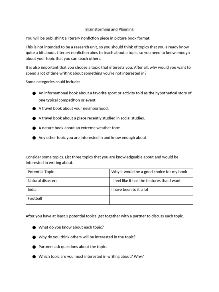 Brainstorming and Planning | PDF