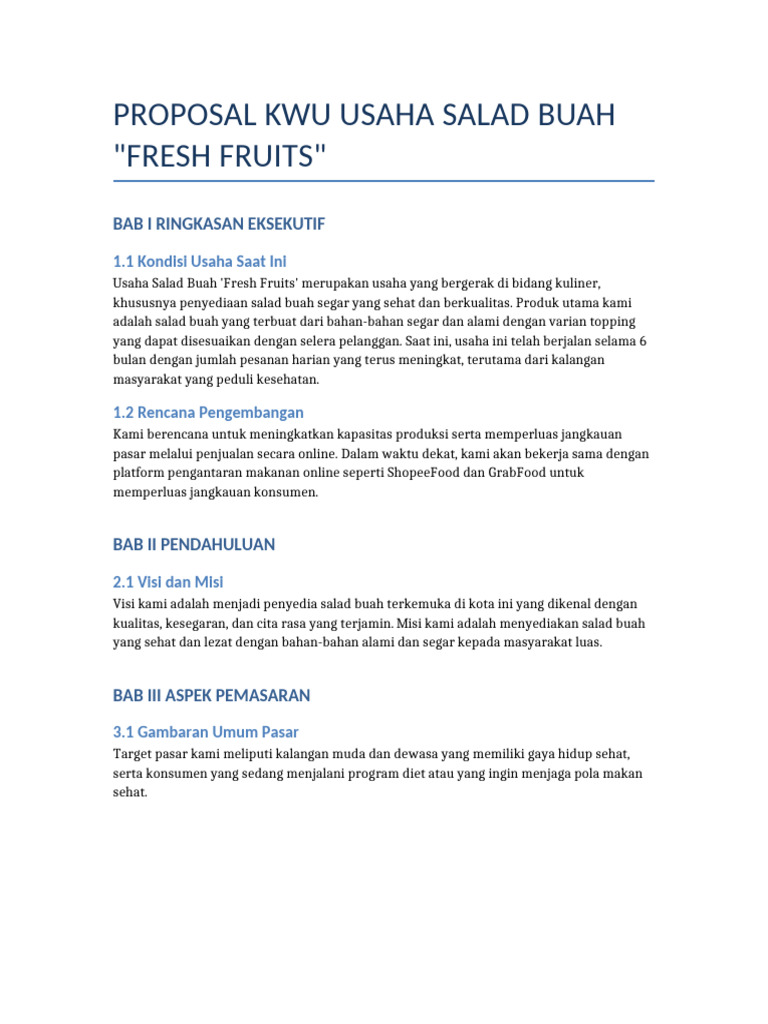 Proposal KWU Salad Buah | PDF