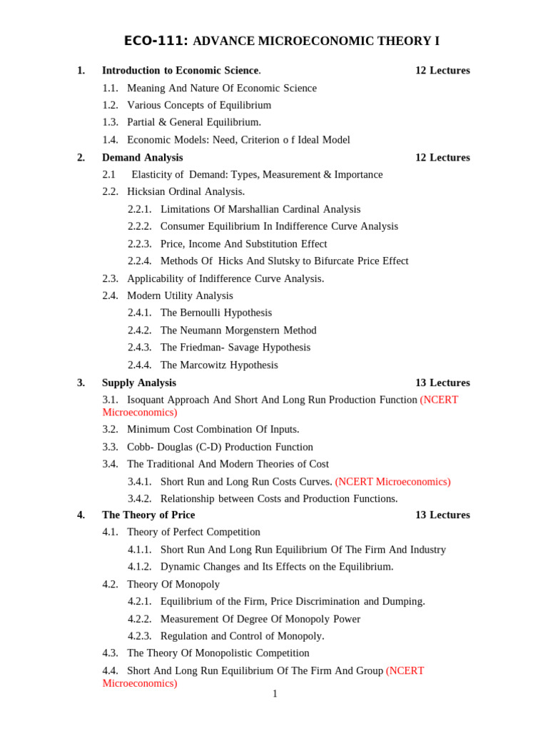 2014-15 M.A. Part - I Sem I Economics | PDF