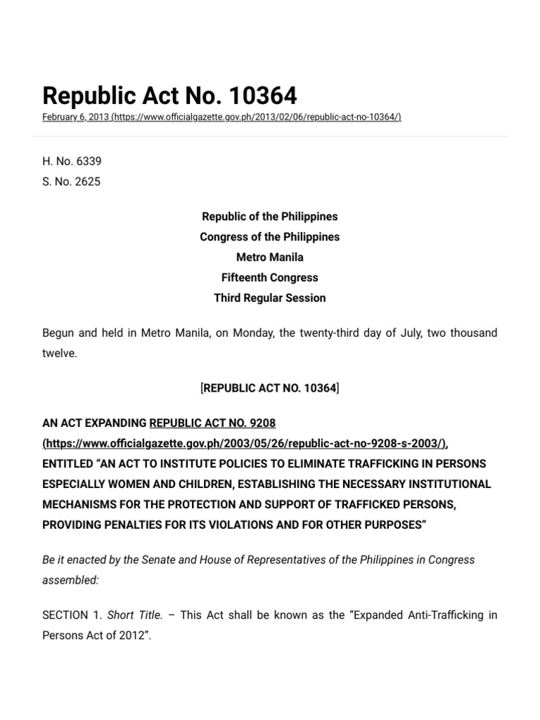 Republic Act No. 10364 - Official Gazette of The Republic of The ...