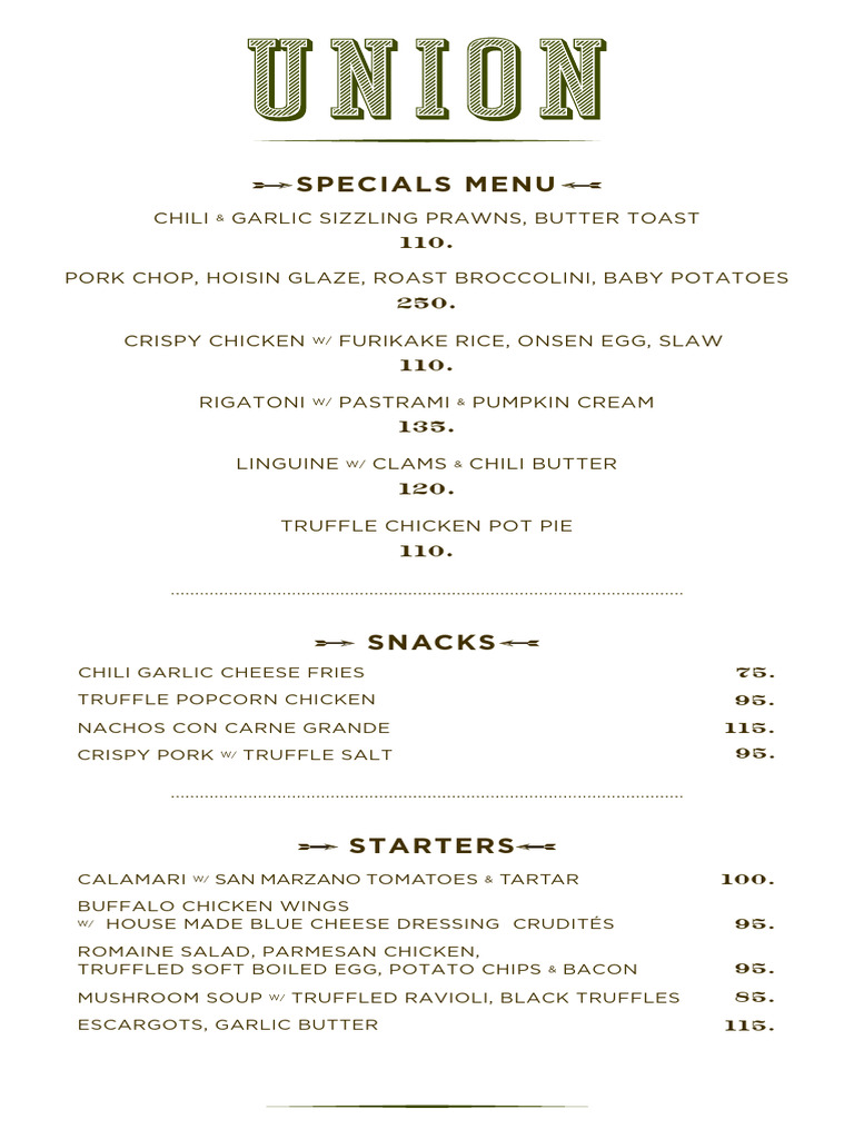 Specials Menu: Chili Garlic Sizzling Prawns, Butter Toast | PDF