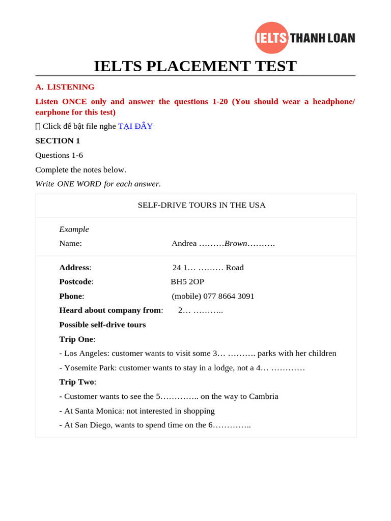 IELTS PLACEMENT TEST (2) | PDF