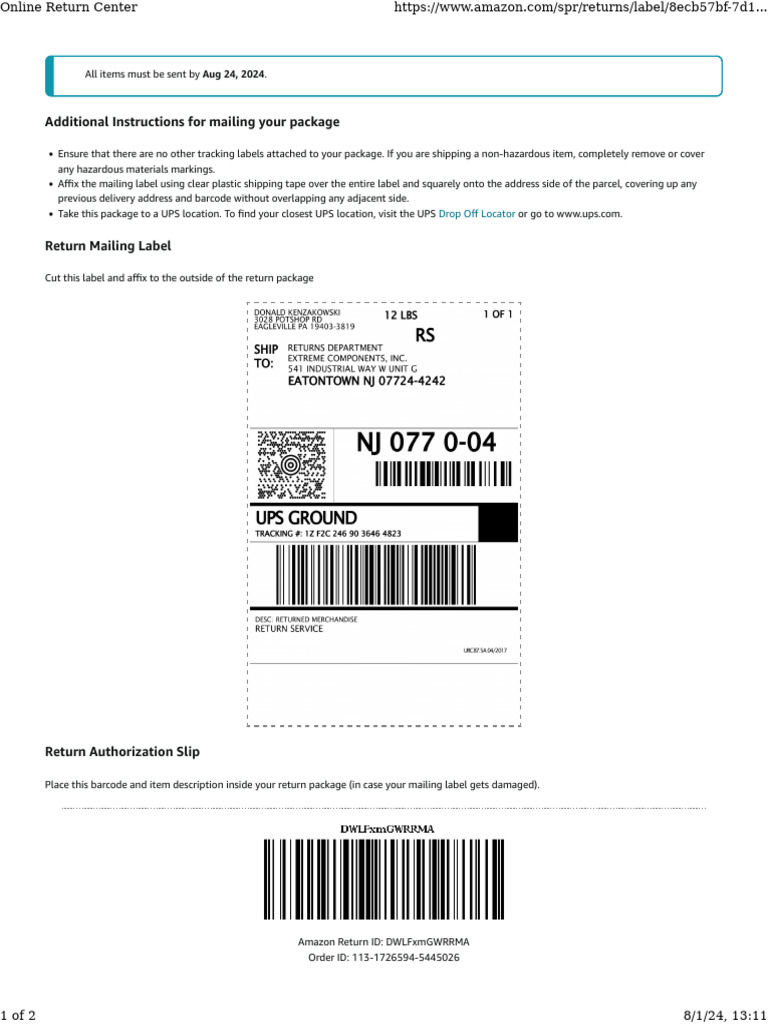 Additional Instructions For Mailing Your Package: Drop O Locator | PDF