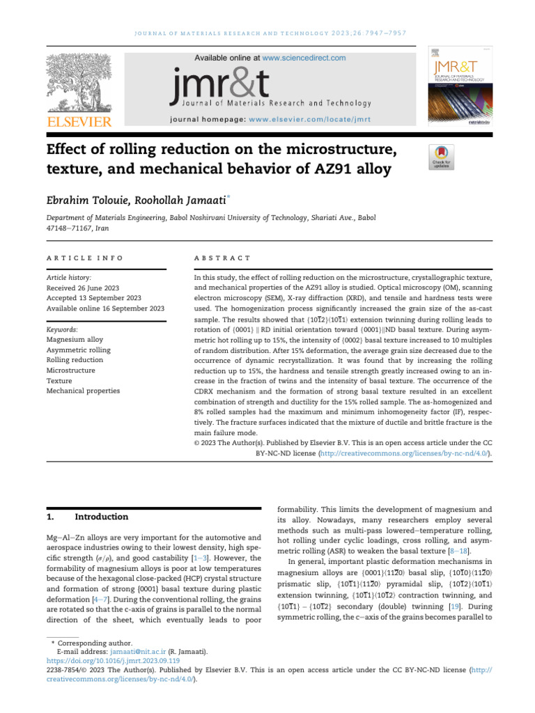 Effect of Rolling Reduction On The Microstructure | PDF