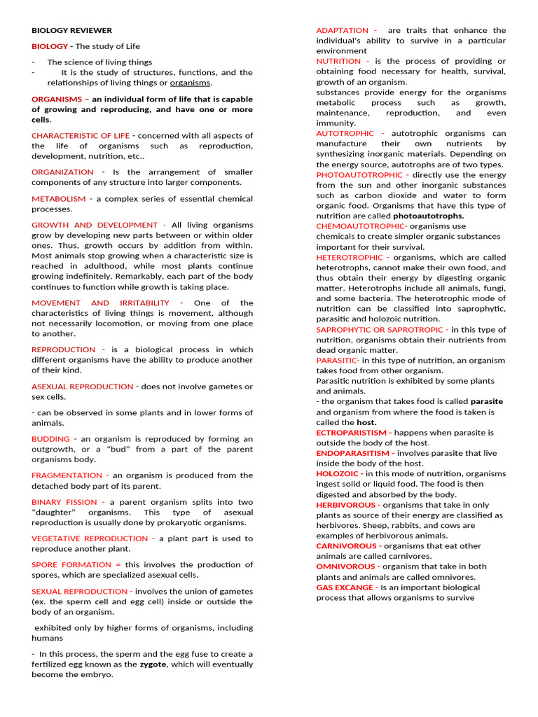 Biology Reviewer | PDF