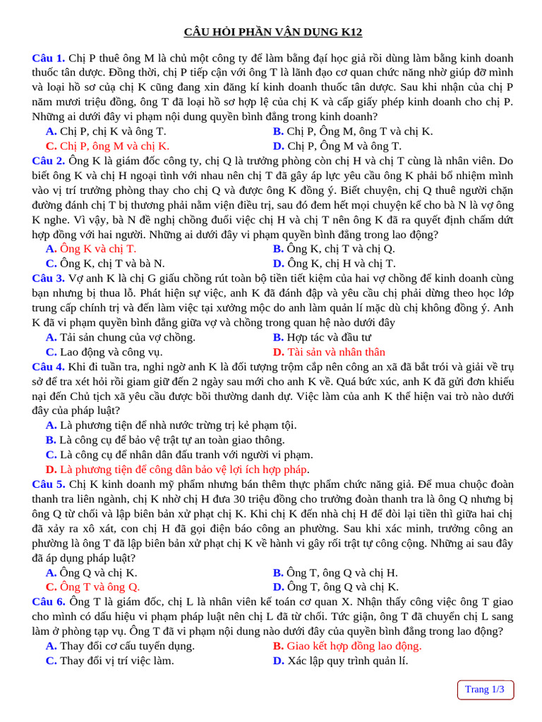 CÂU HỎI PHẦN VẬN DỤNG ÔN TẬP K12 | PDF