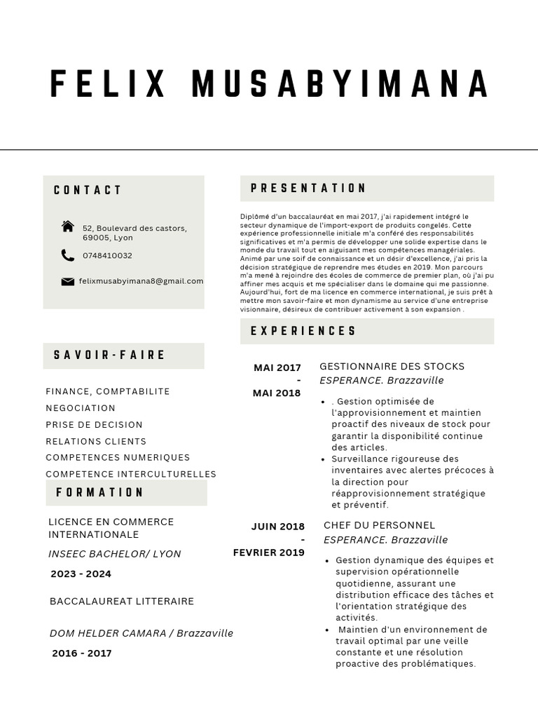 CV Felix Musabyimana | PDF