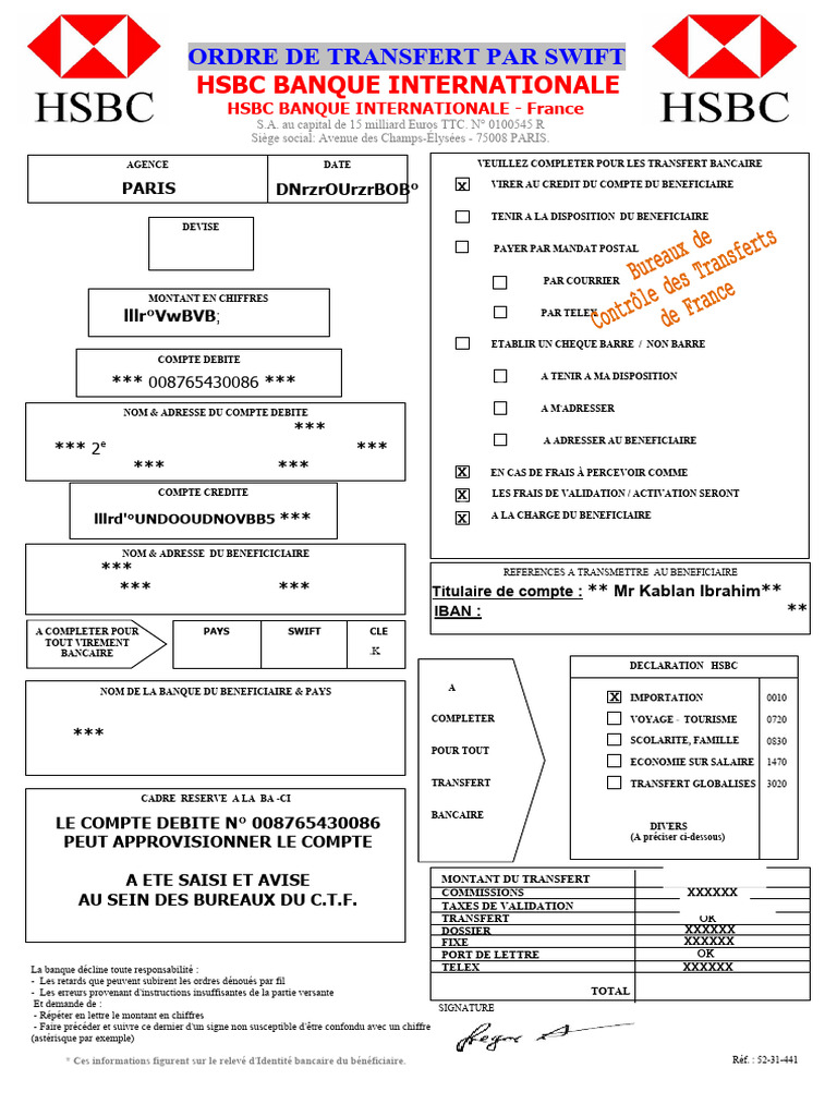 Bordereau de Virement Des Fonds HSBC | PDF
