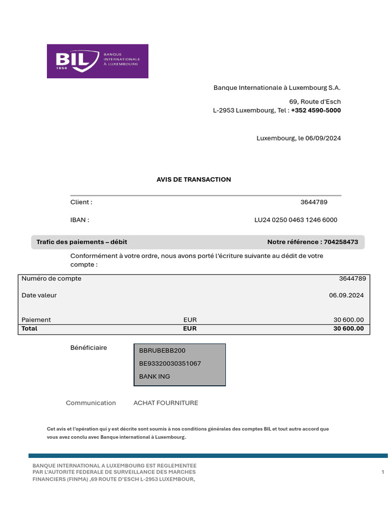 Avis de Transaction | PDF