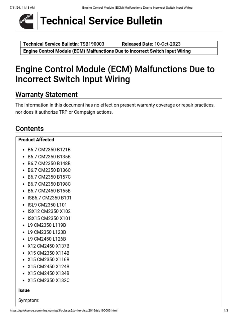 FC 5879 SPN 3464 Fmi 3 TSB | PDF
