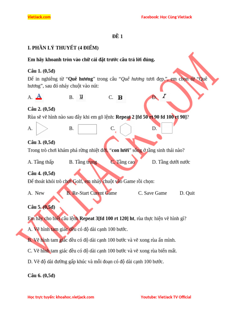 De Thi Tin Hoc Lop 4 Hoc Ki 2 | PDF