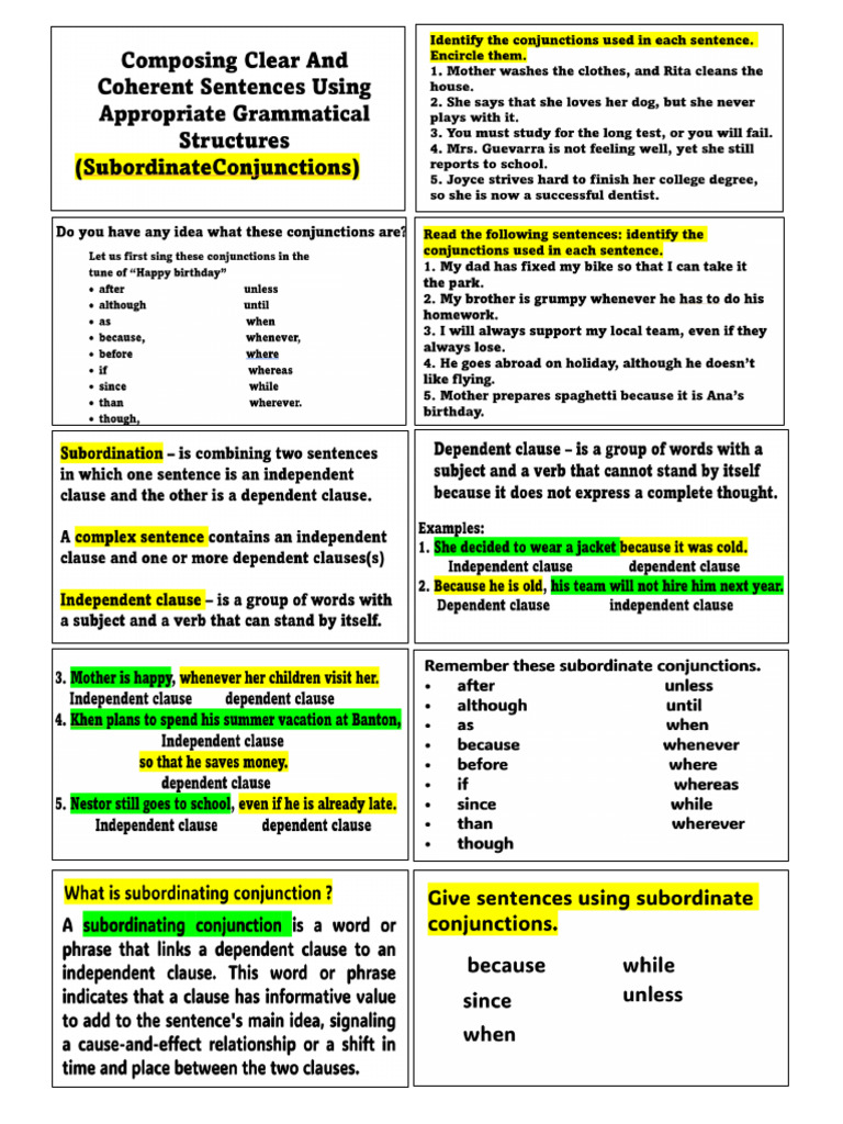 Subordinate Conjunctions | PDF